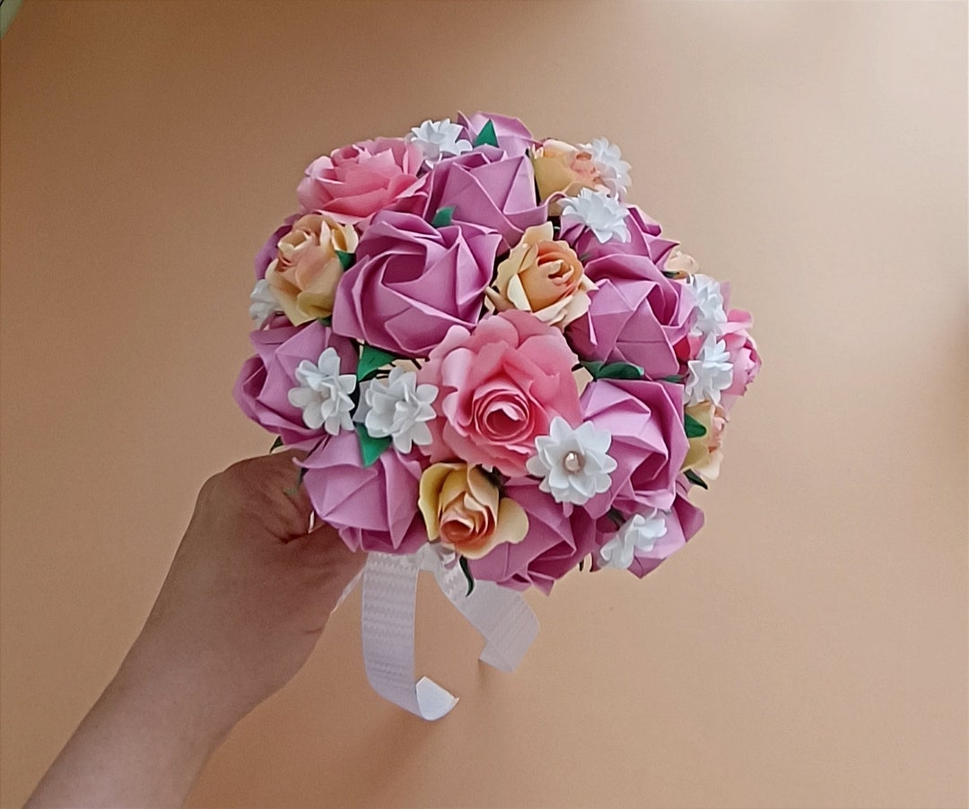 Paper Flower Bouquet, Handmade Paper Roses, Wedding Bouquet, Craft ...