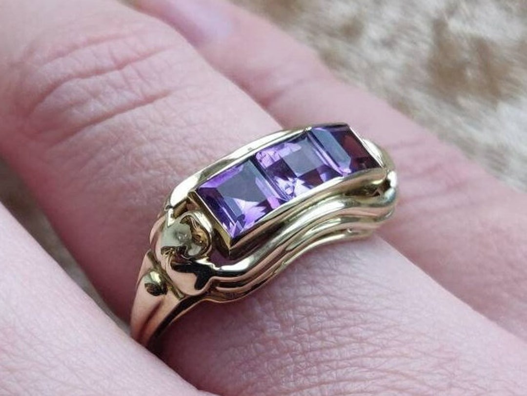 Vintage 8kt Gold Ring Amethyst Art Deco Style - Etsy