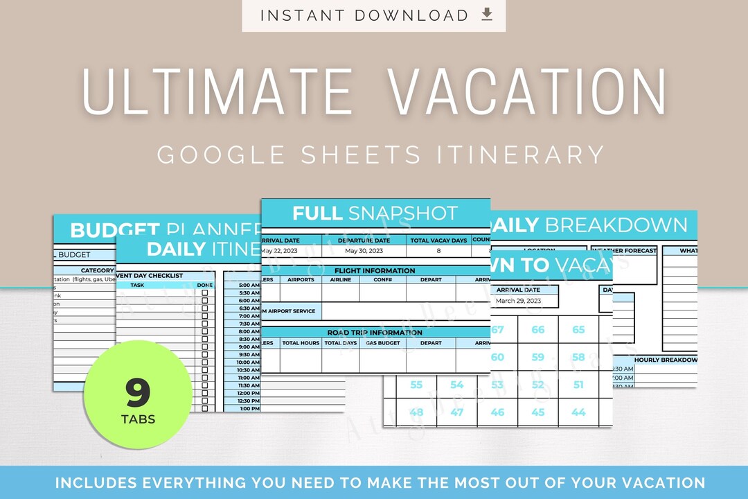 Vacation Itinerary, Google Sheets Planner, Family Vacation Itinerary ...