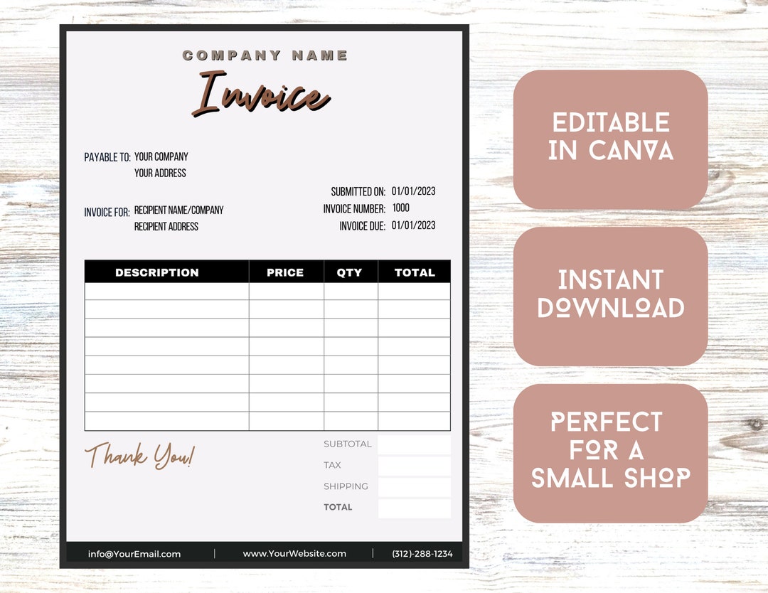 Business Template, CANVA Invoice, Business Invoice Template, Small ...