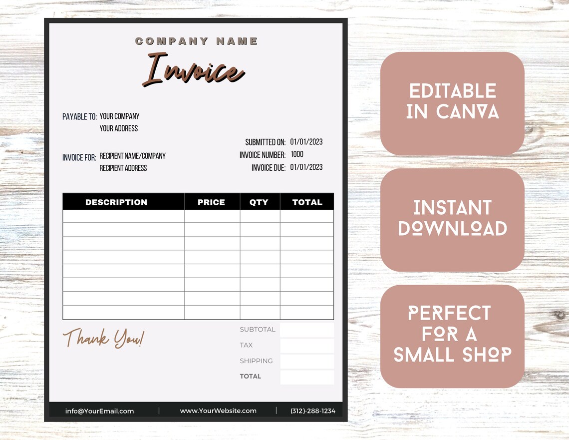 Business Template, CANVA Invoice, Business Invoice Template, Small ...