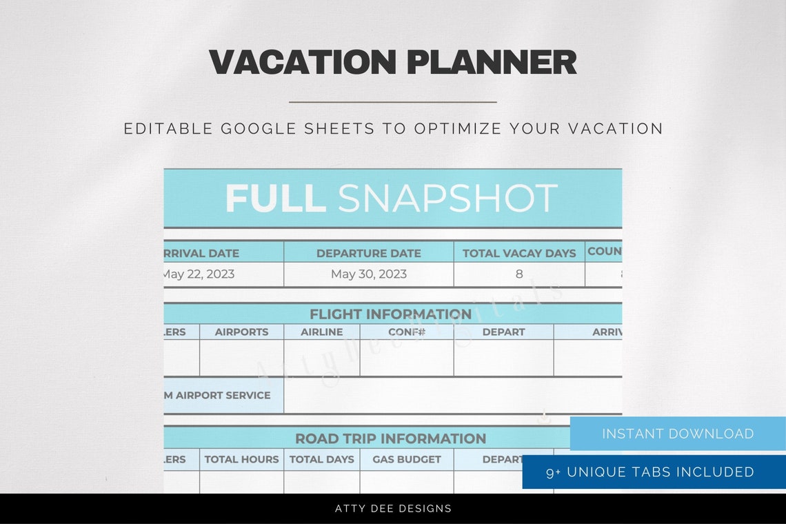 Vacation Itinerary, Google Sheets Planner, Family Vacation Itinerary ...