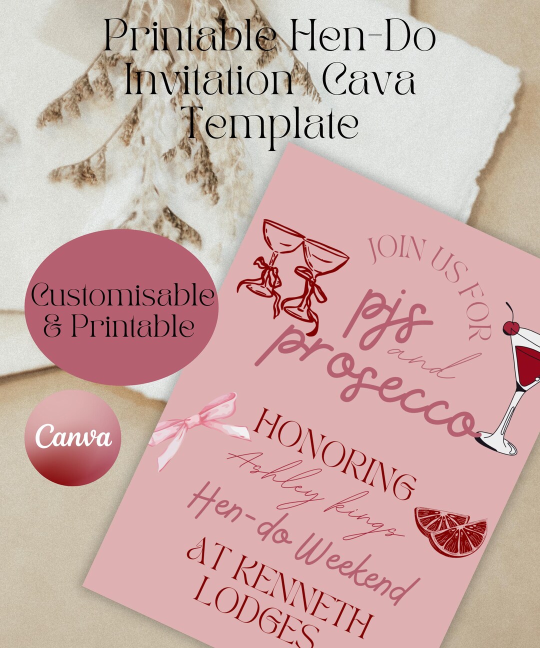 Chic Hen-do Invitation | Editable PJ Party & Prosecco Canva Template - Etsy
