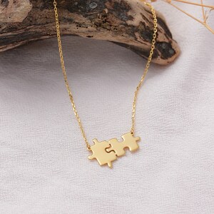 14k Gold Tiny Puzzle Necklace • Dainty Puzzle Piece Necklace • Couple ...