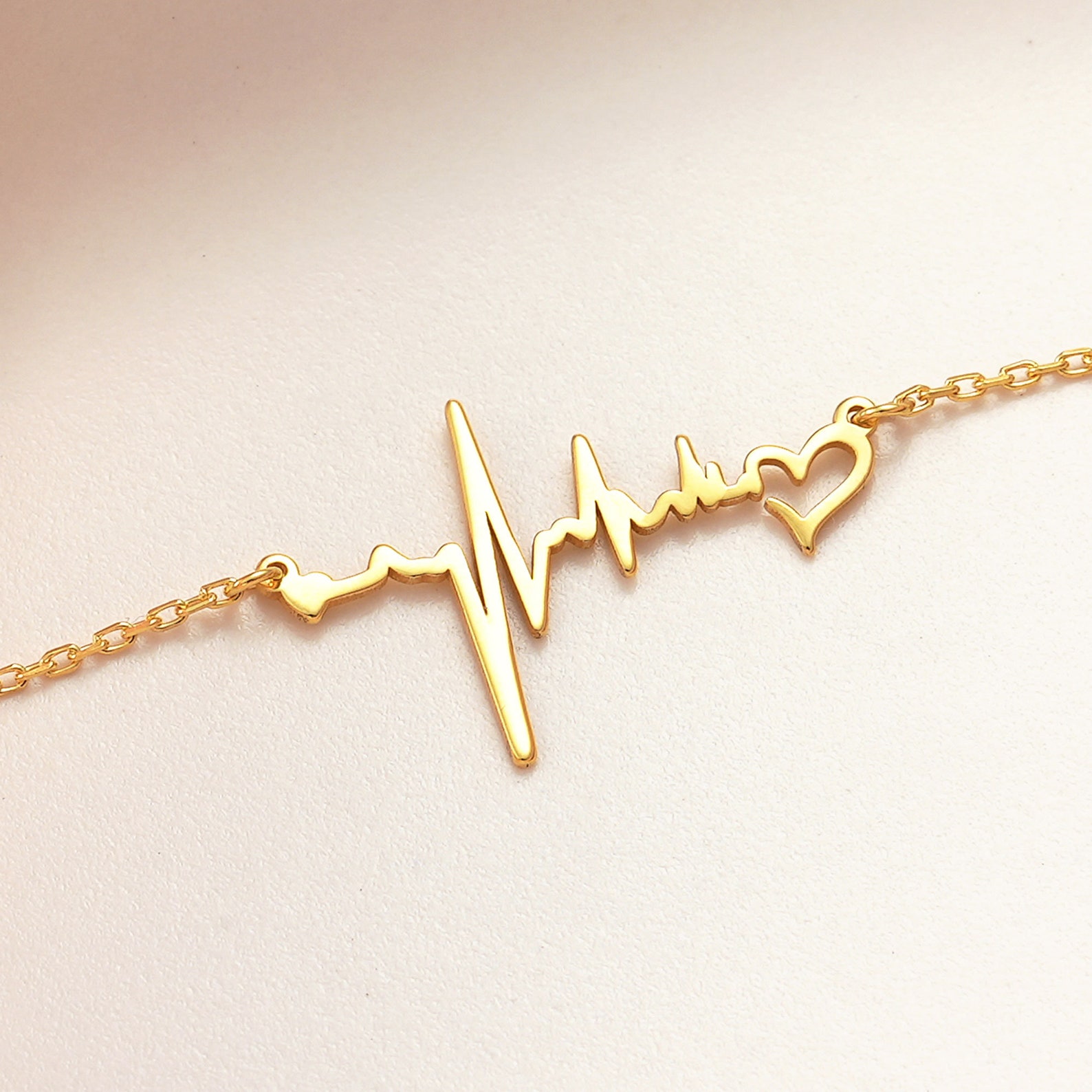 14k Gold Personalized Heartbeat Necklace: Actual EKG Jewelry, Custom ...