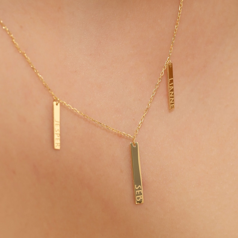 Personalized Gold Triple Bar Necklace: Custom Vertical Bar Jewelry ...