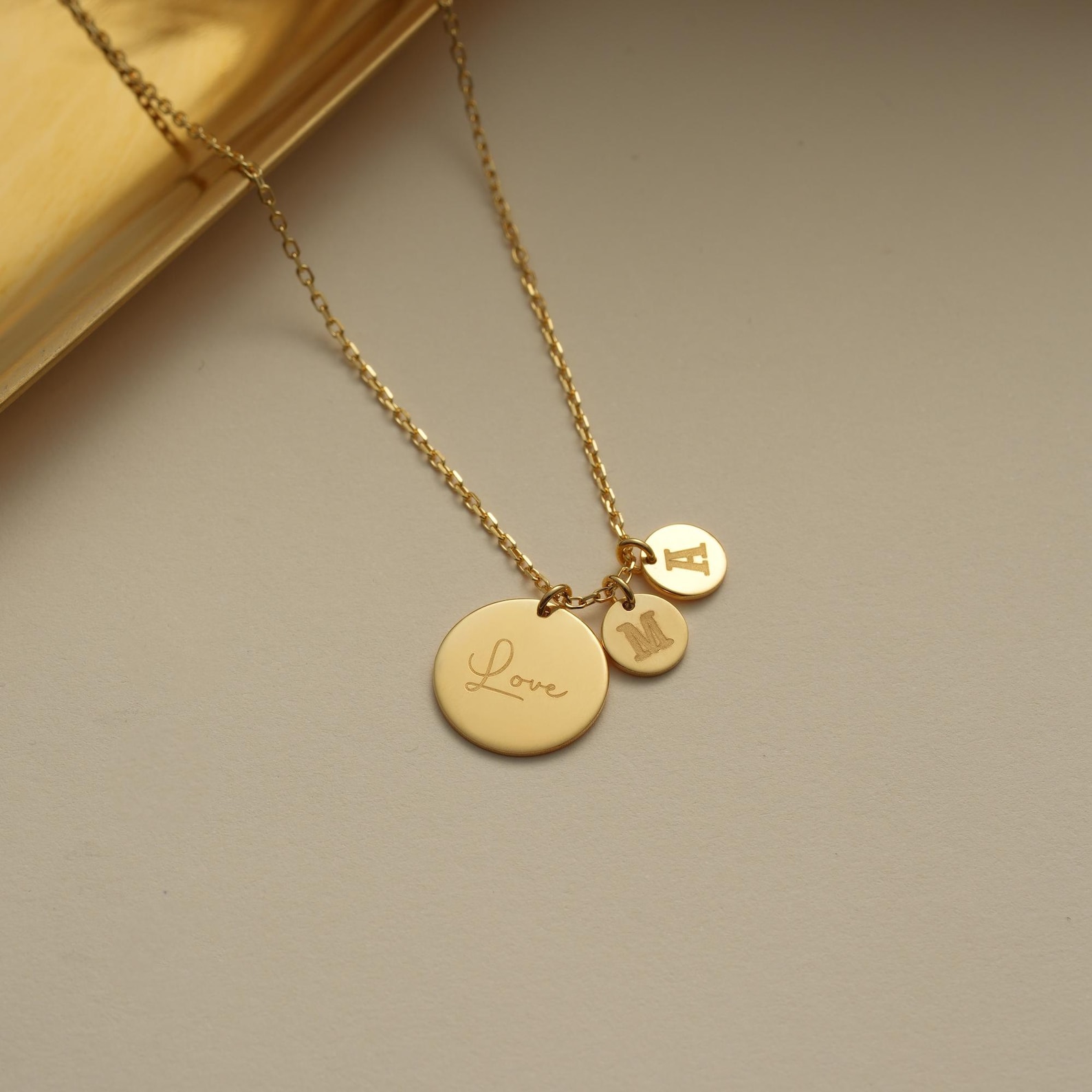 14k Gold Disc Necklace With Initial Tiny Coin Discs • Personalized Disc ...