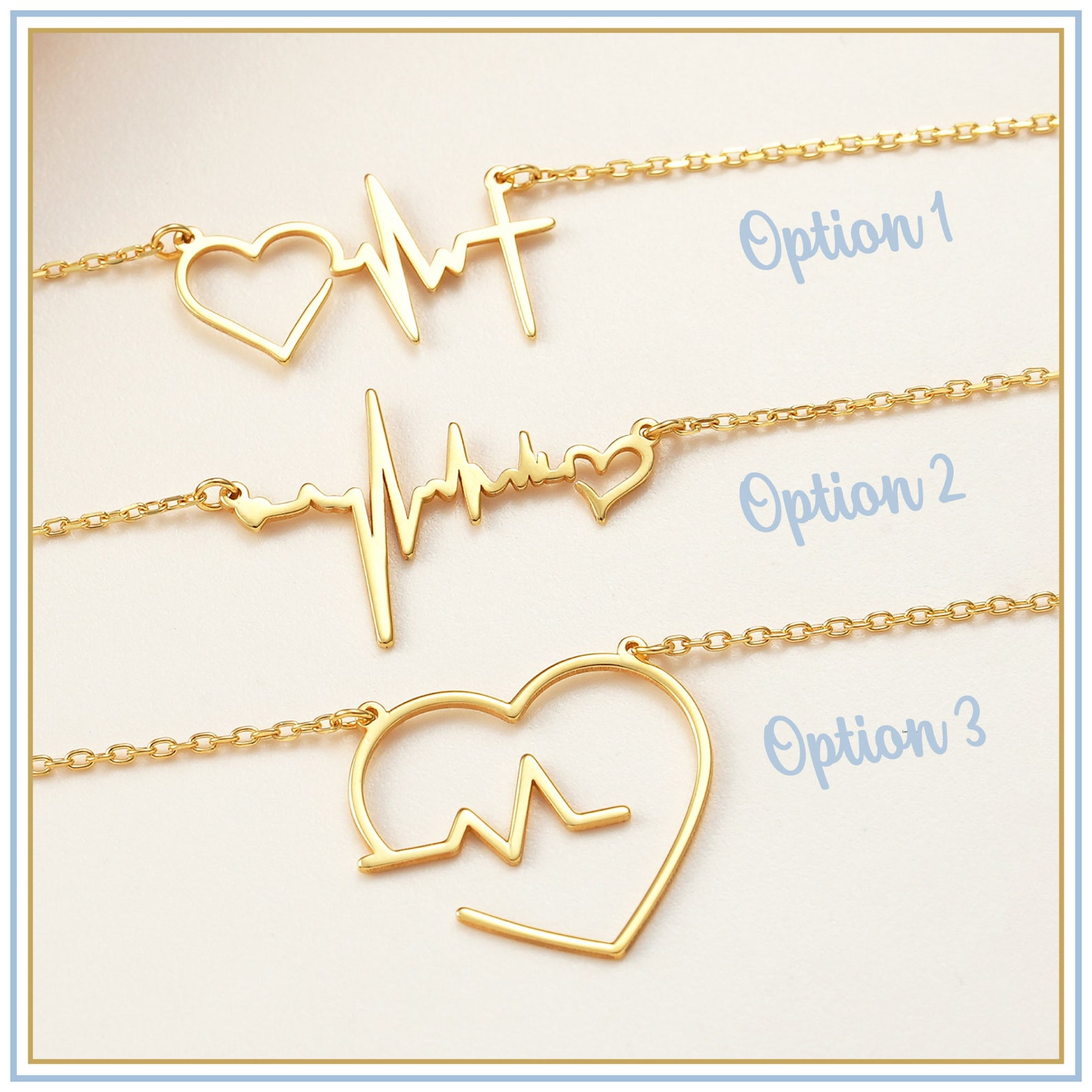 14k Gold Personalized Heartbeat Necklace: Actual EKG Jewelry, Custom ...
