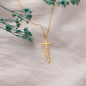 14k Gold Personalized Cross Name Necklace: Christian Religious Charm ...