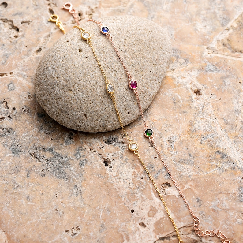 14K Gold Family Birthstone Bracelet Custom Birthstone - Etsy