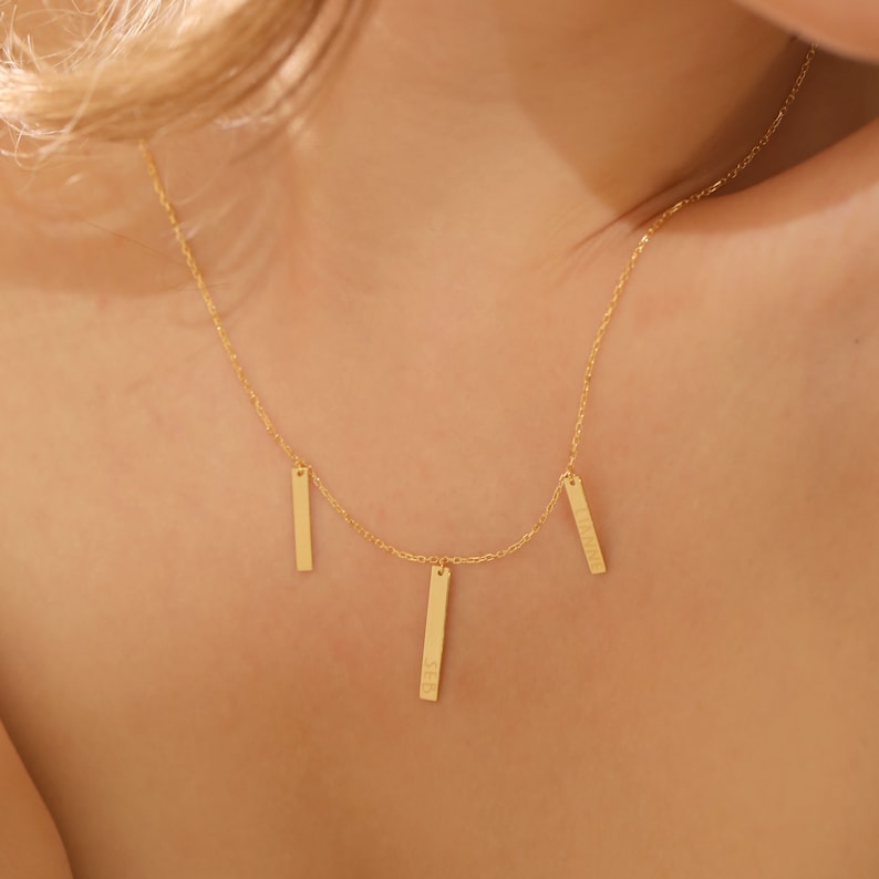 Personalized Gold Triple Bar Necklace: Custom Vertical Bar Jewelry ...