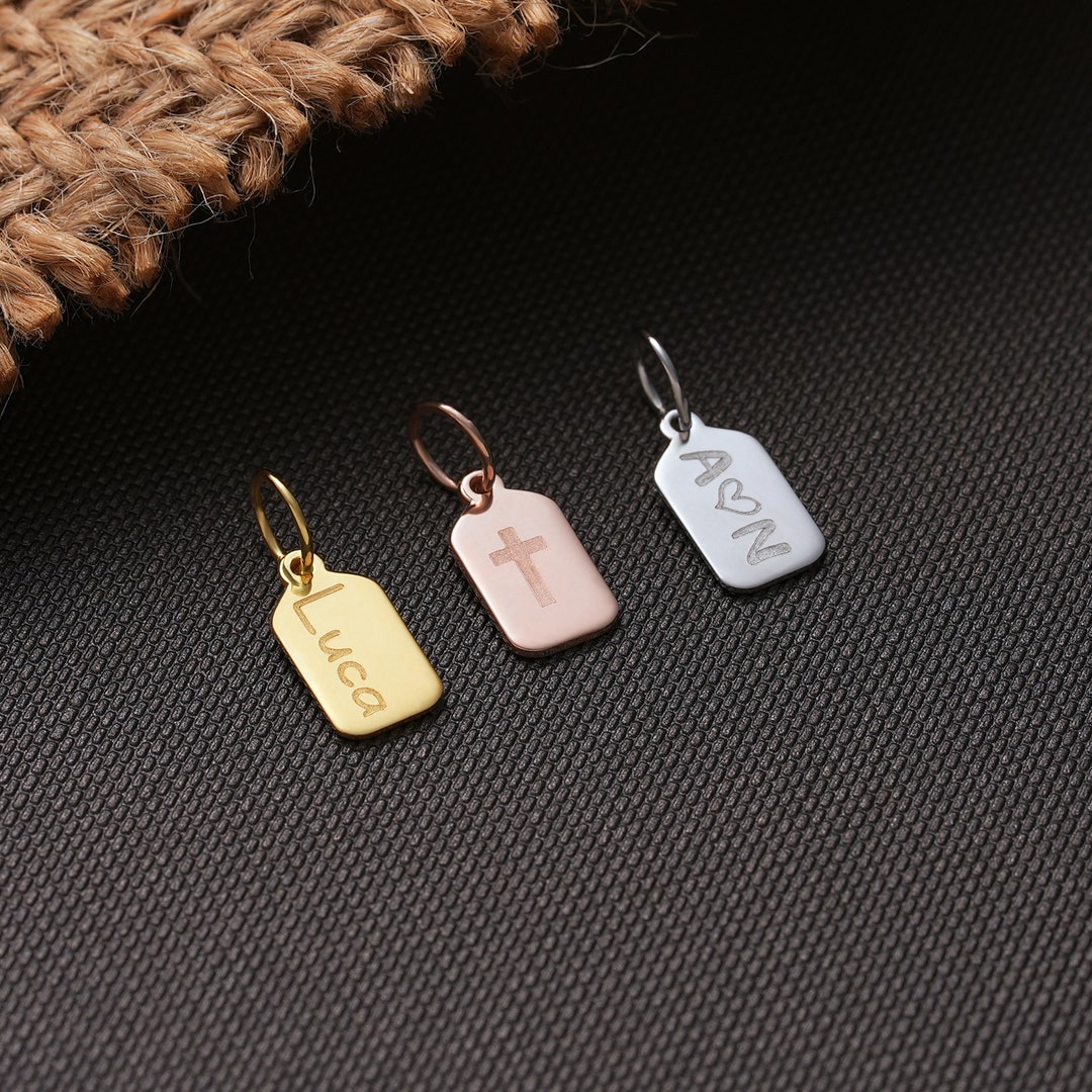 14k Solid Gold Personalized Bar Tag Pendant Only Vertical Bars Charms ...