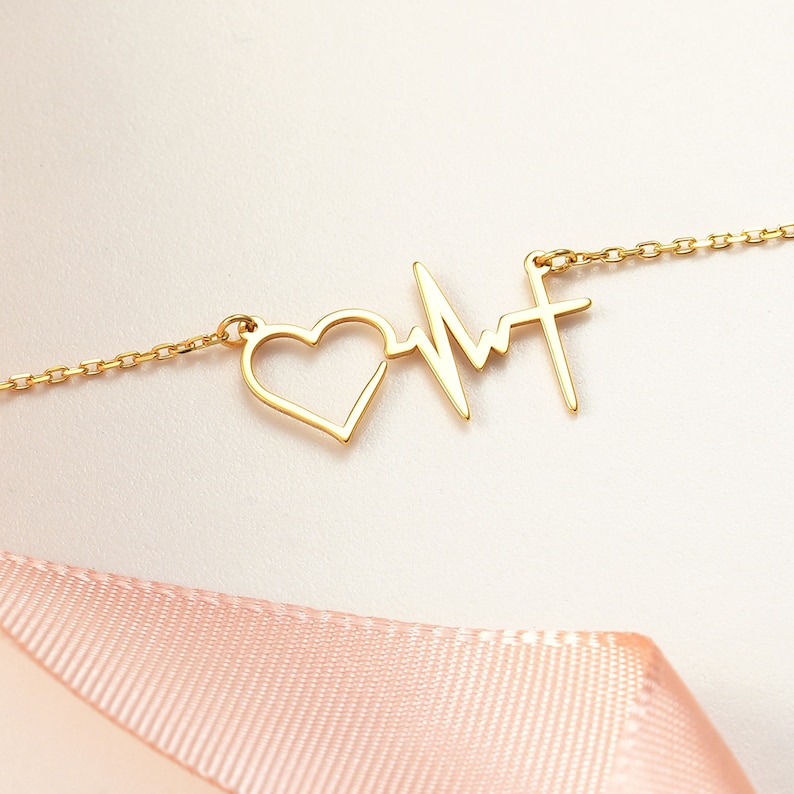 14k Gold Personalized Heartbeat Necklace: Actual EKG Jewelry, Custom ...