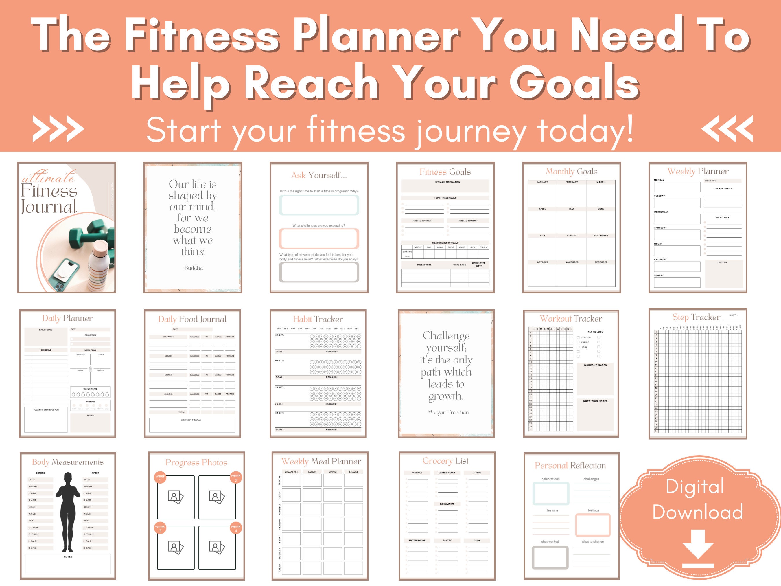 Fitness Journal Printable Journal Fitness Planner Wellness Tracker ...