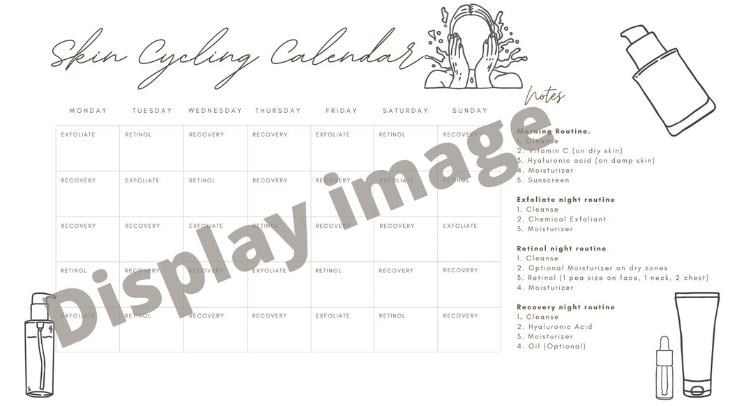 Skin Cycling Calendar for Skincare Routine sketches - Etsy
