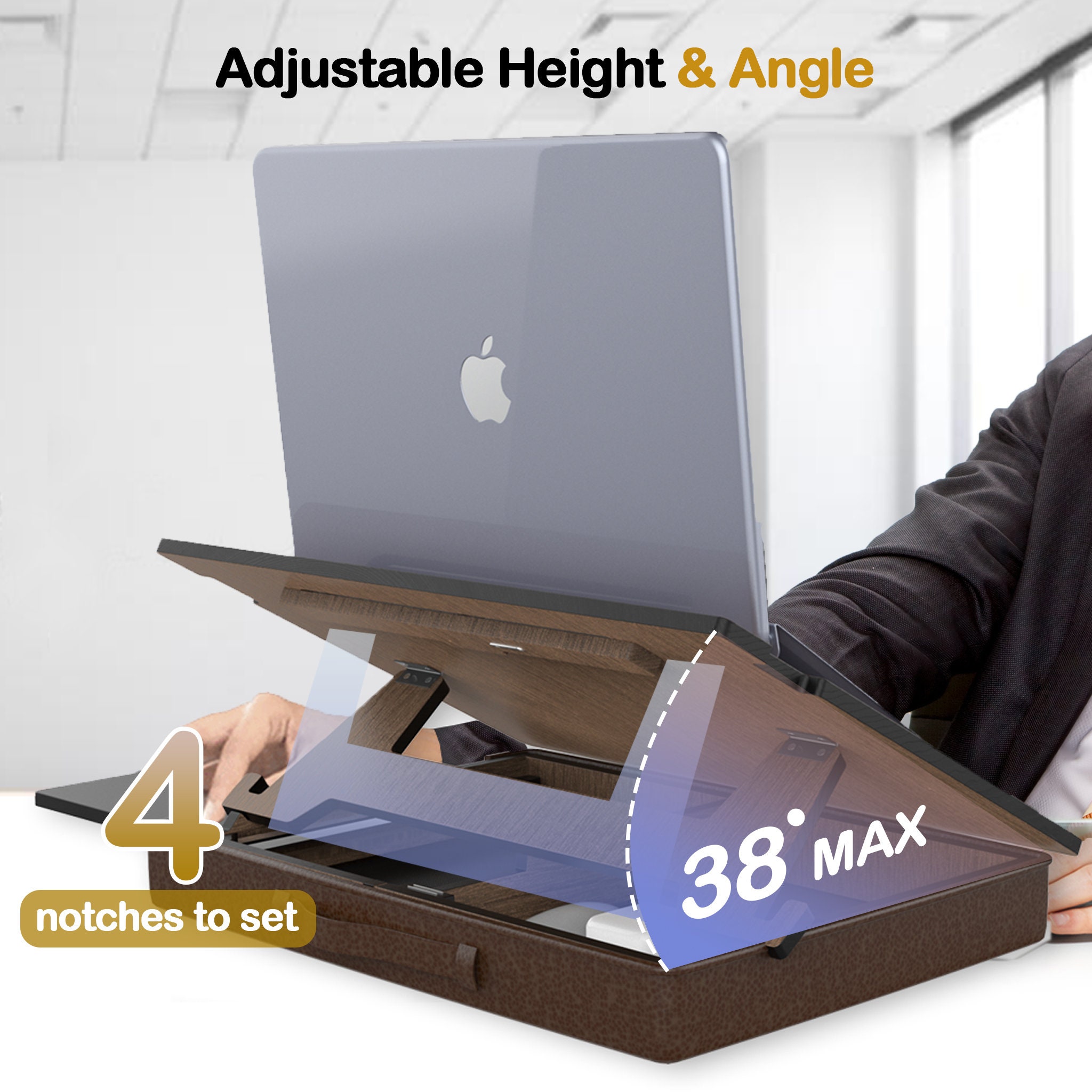 Wooden Lap Desk With Storage, Height Adjustable With Leather Pillow ...