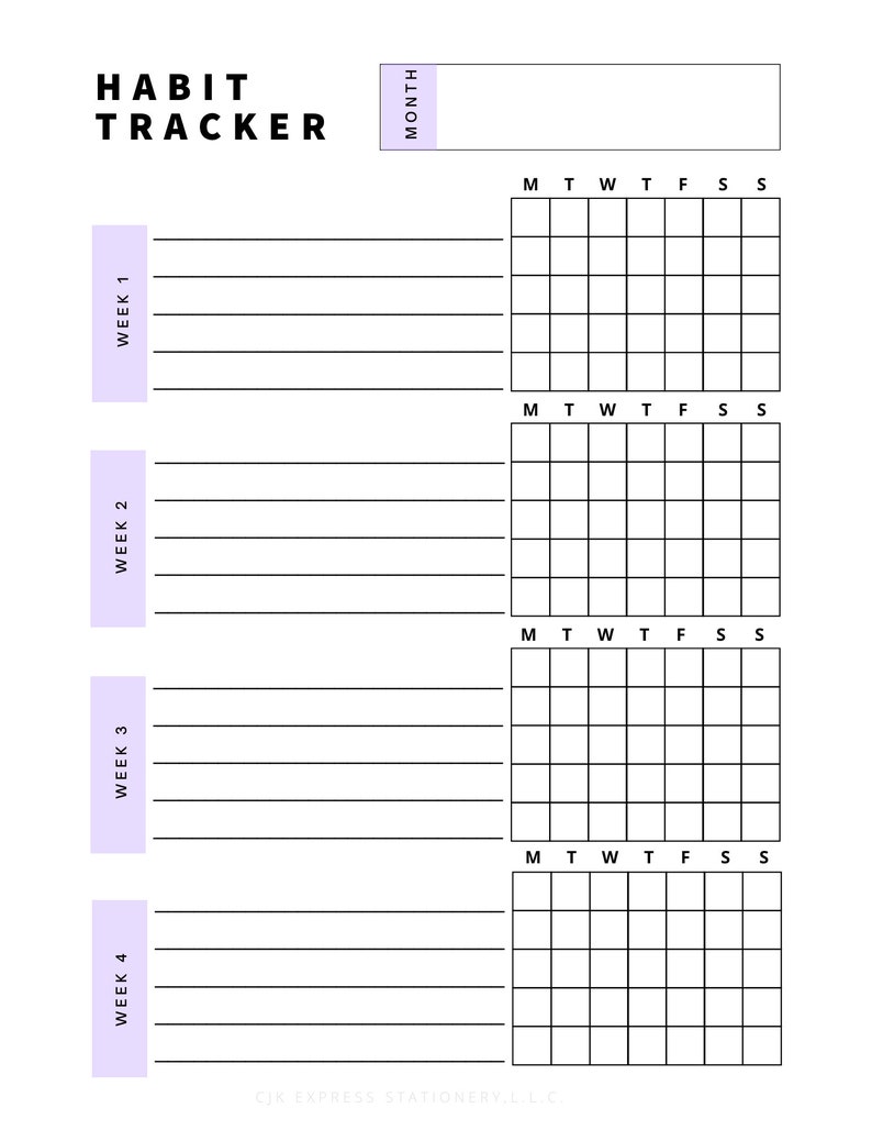 Weekly Habit Tracker Printable Sheet, Instant Download - Etsy
