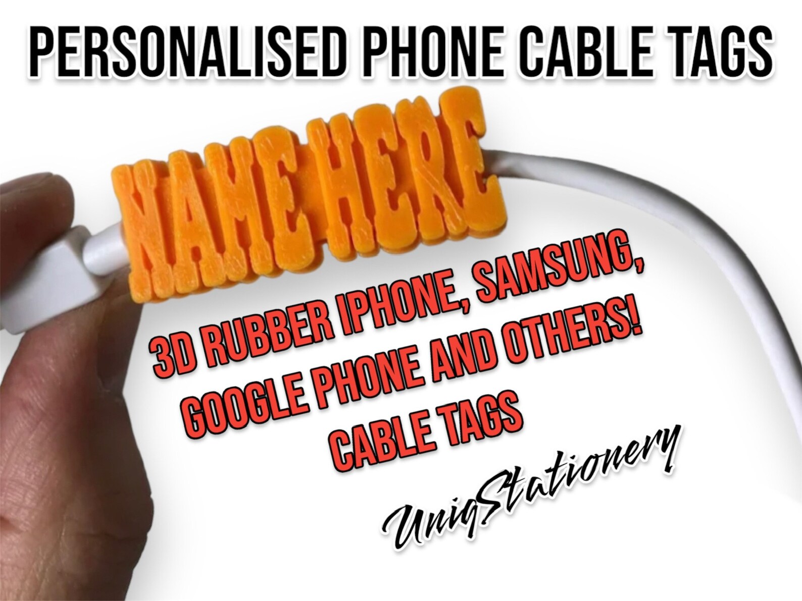 Personalised Cable Tag, iPhone & Android Cord Tag. Personalised Tag, 3D ...