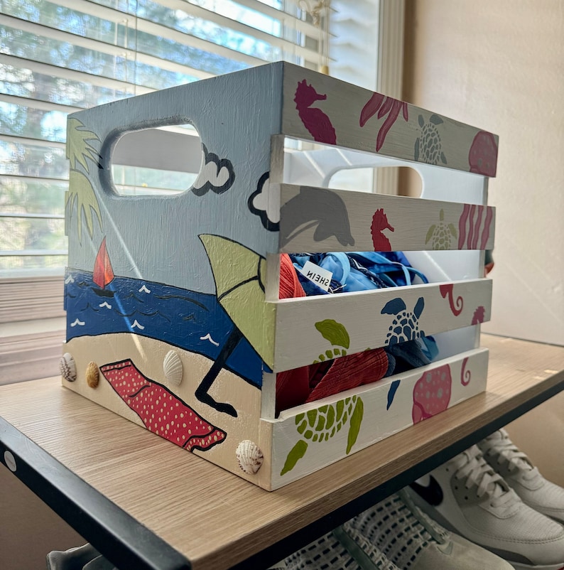 Customized Small Bikini Box, Handmade Nautical Crate, Swimwear Storage ...