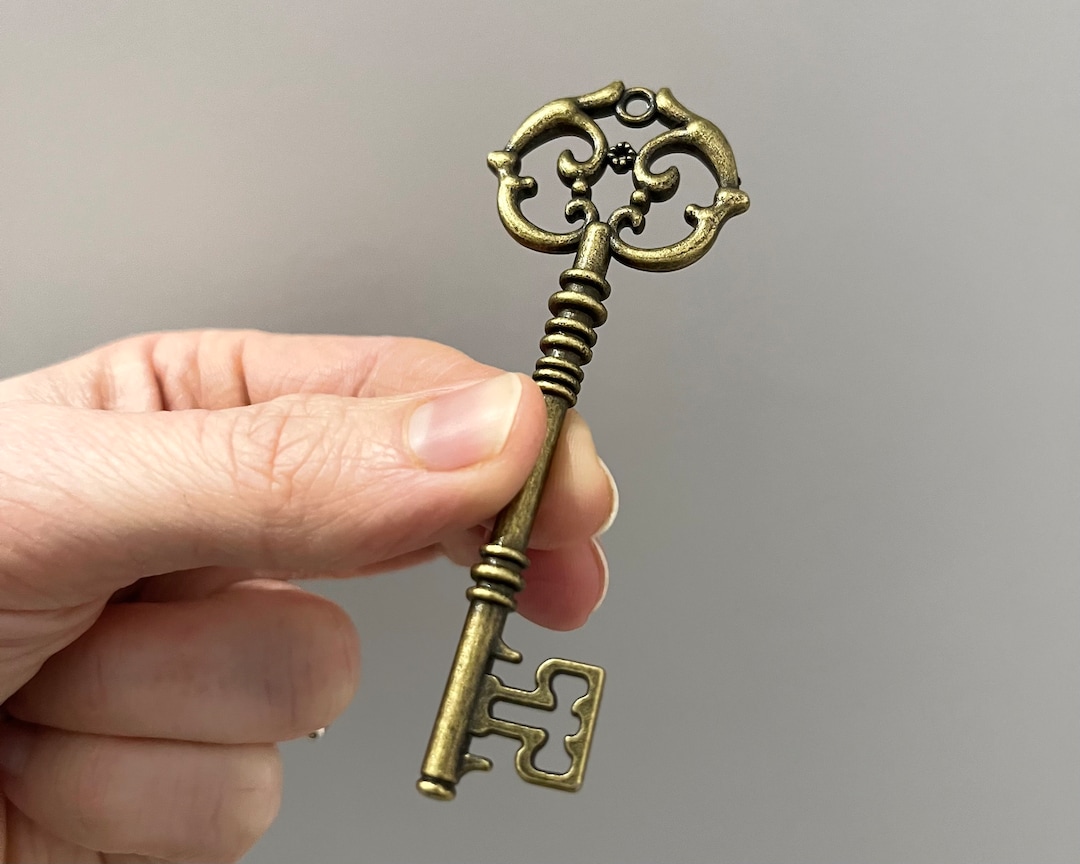 Large Bronze Skeleton Key, Tibetan Style Key, Antique Alloy, 82mm X ...