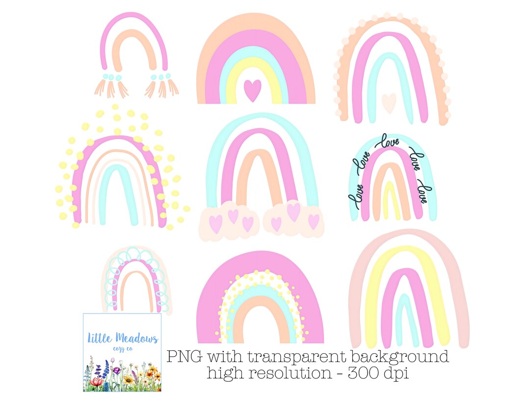 Watercolor Pastel Rainbow Bundle PNG Cute Rainbow Portrait Clipart ...