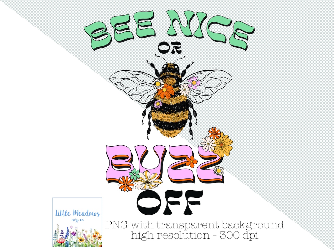 Bee Nice or Buzz off Bumblebee PNG Image Cute Boho Portrait Clipart ...