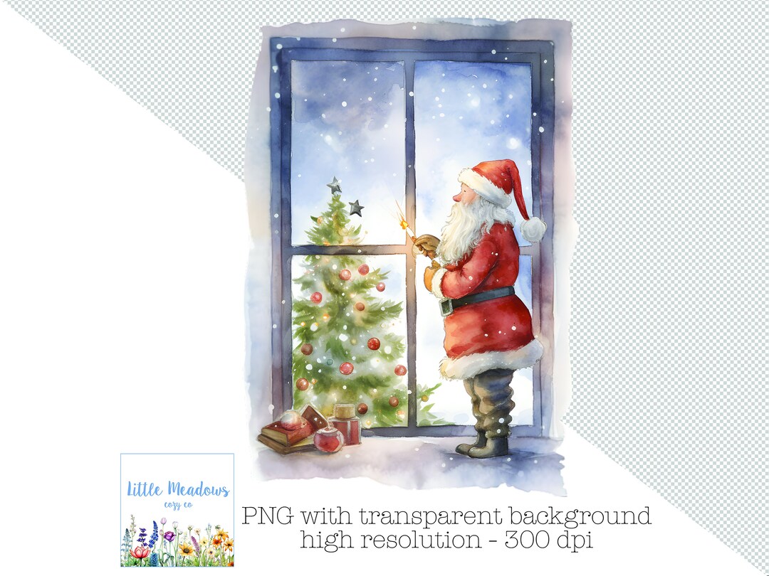 Father Christmas Santa Window Scene PNG Images Cute Clipart ...