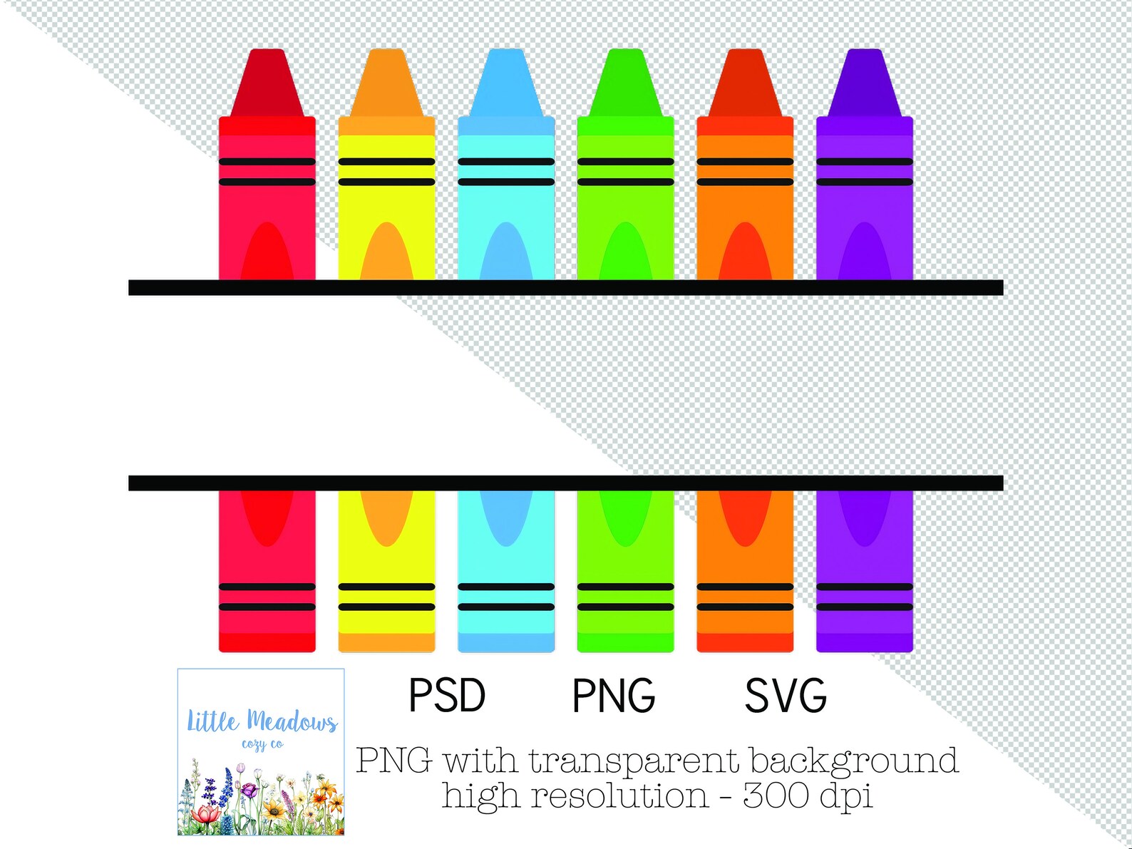 Split Crayon School Clip Art PNG PSD SVG Cute Clipart Illustration Clip ...