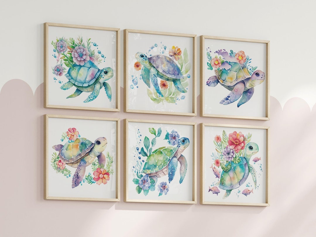 Set of 6 Sea Turtle Prints, Watercolor Marine Life Poster, Sea Life ...