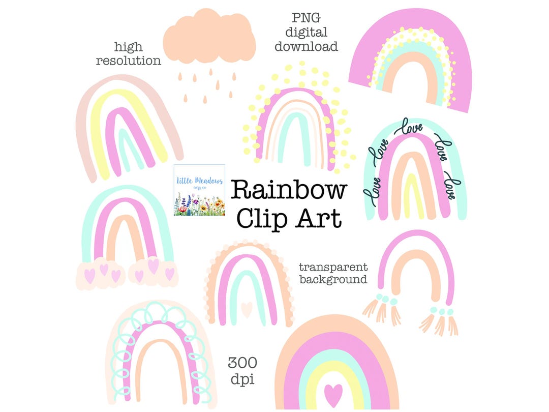 Watercolor Pastel Rainbow Clip Art Bundle PNG Cute Rainbow Portrait ...