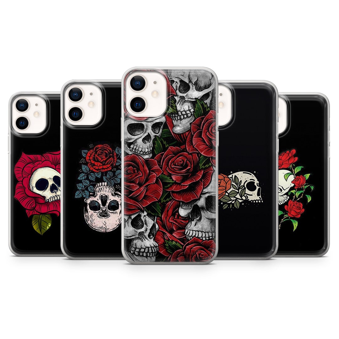 Skull Phone Case, Rose Phone Cover for iPhone 16, 15, 14, 13, 12, 11 ...