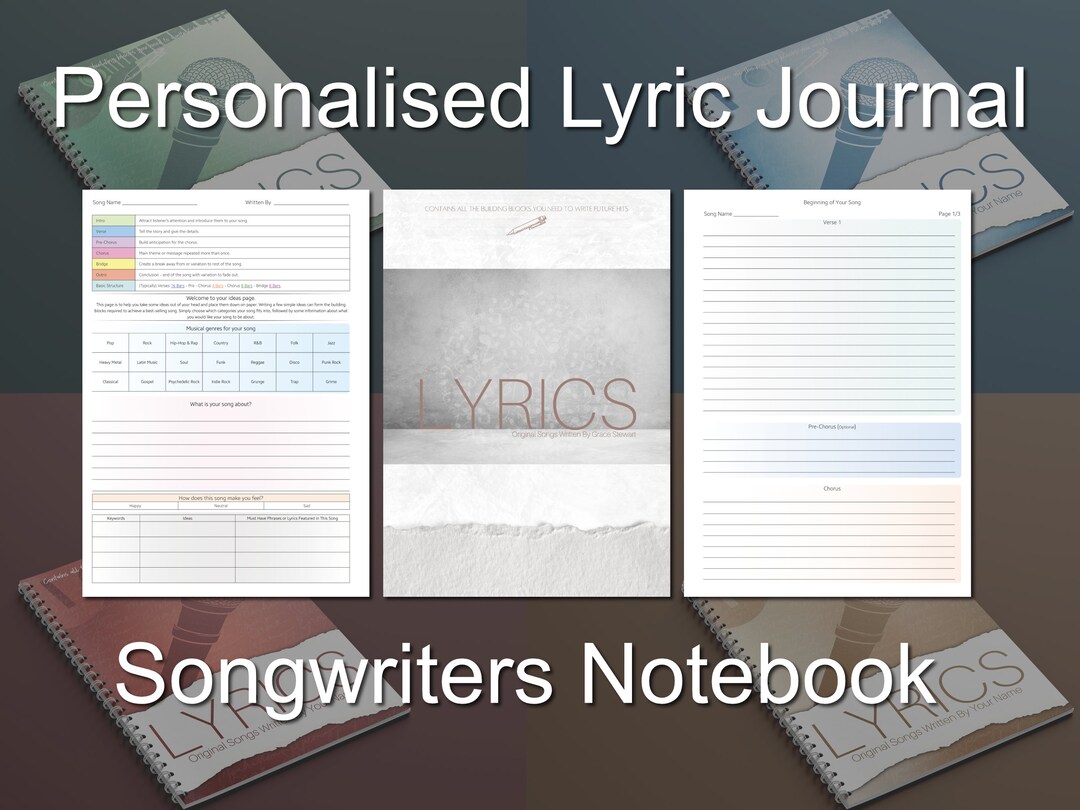 Personalised Lyric Journal Custom Songwriters Notebook - Etsy