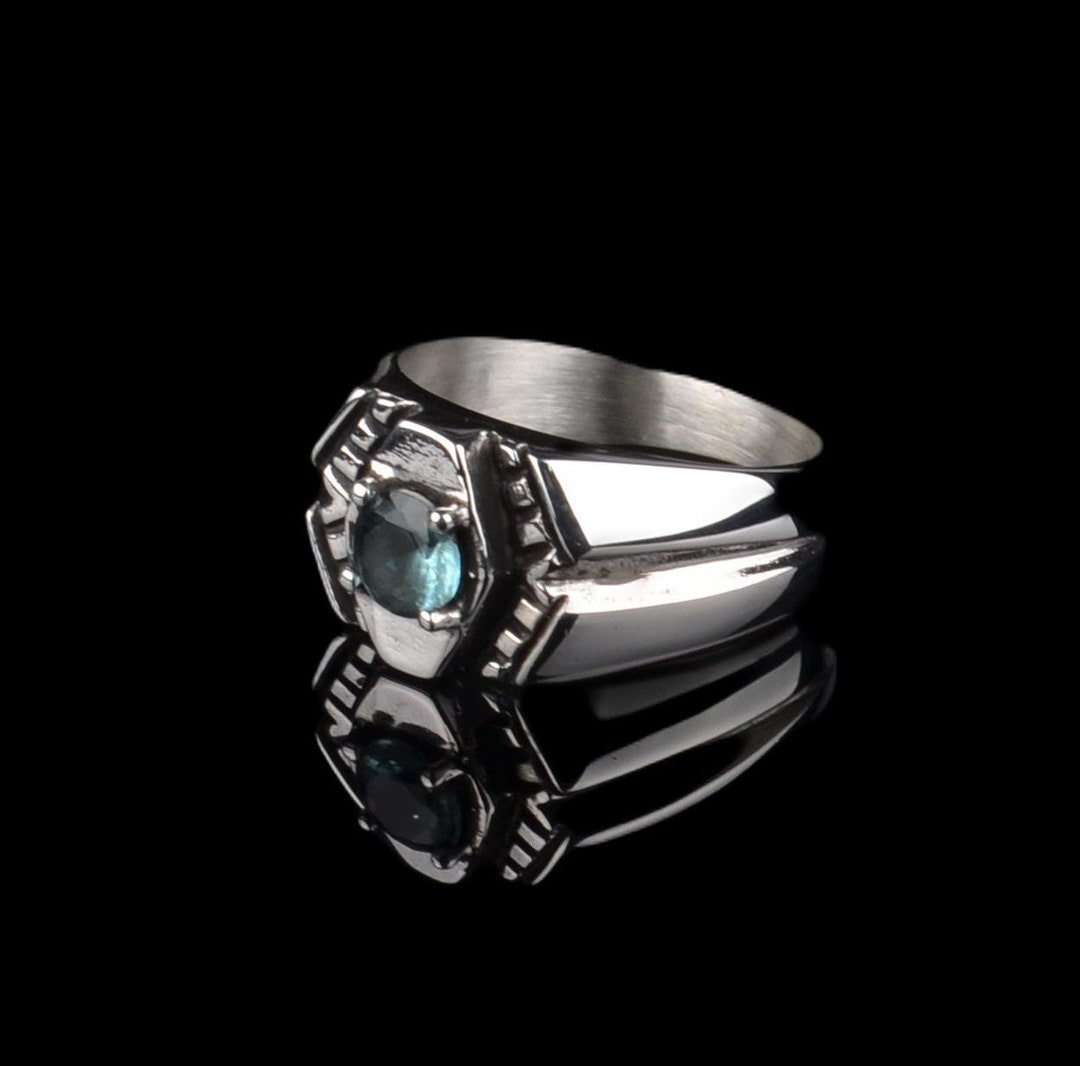 Sterling Silver Blue Stone Men Ring Signet Silver Ring - Etsy