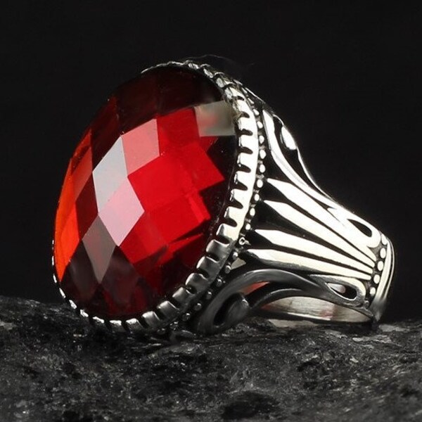 Mens Red Zircon Ring - Etsy