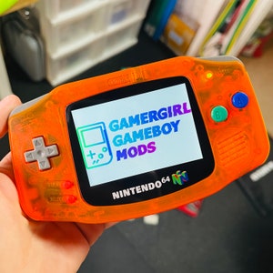 N64 FUNTASTIC THEMED Fire Orange Custom Gameboy Advance Mod W/ Backlit ...
