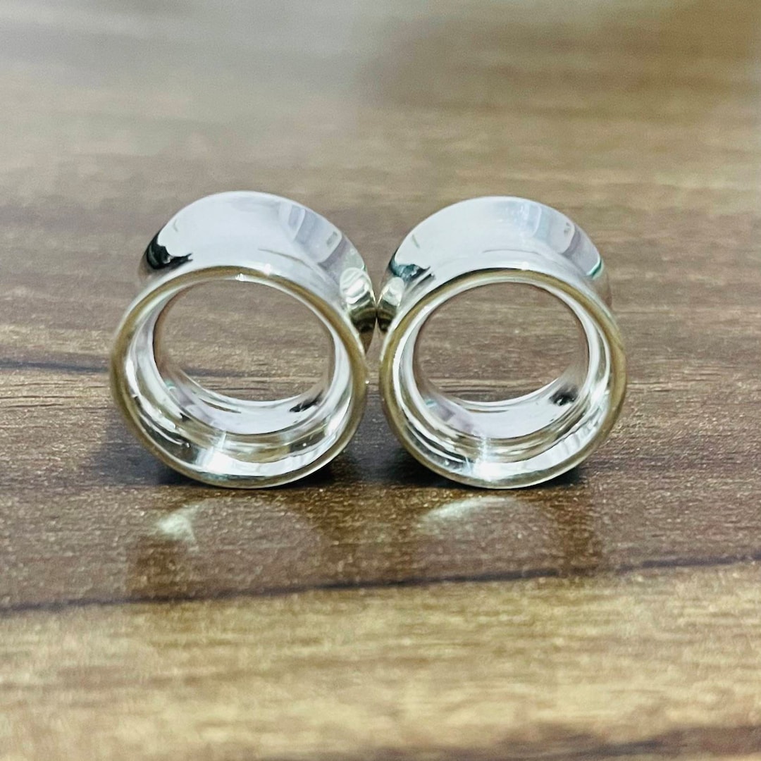 Pair of Beautiful 925 Shiny Sterling Silver Tunnels Plugs, Double Flare ...