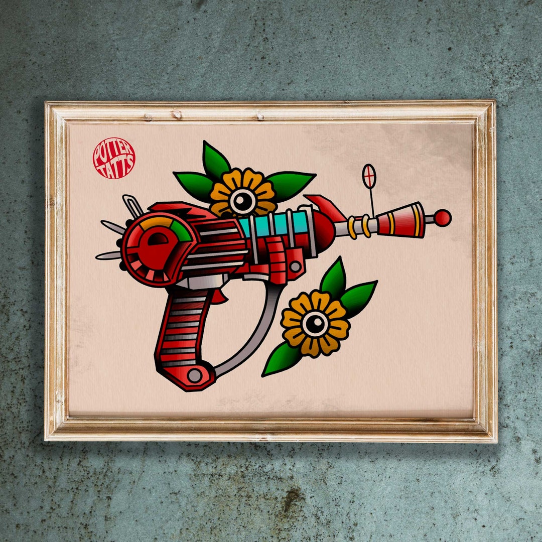 Call of Duty: ZOMBIES Ray Gun Old School Traditional Tattoo Flash Print ...