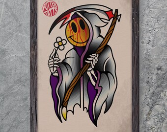 Grim Reaper Traditional Tattoo Flash - Etsy