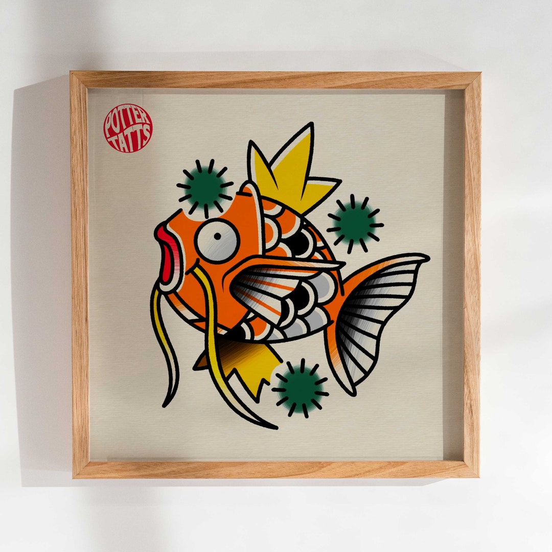 Japanese Style Magikarp Old School Pokemon Traditional Tattoo Flash ...