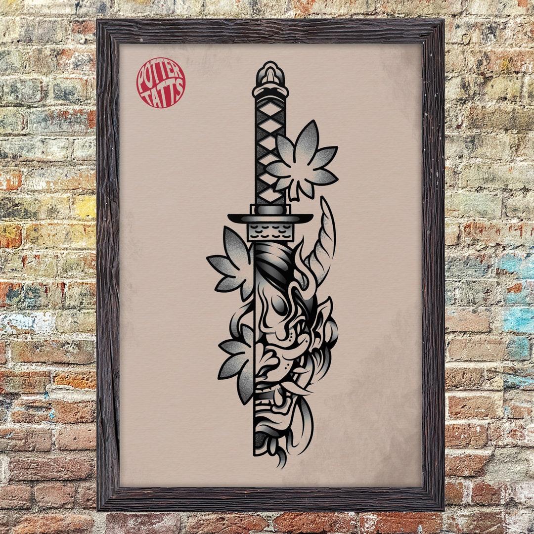 Japanese Hannya Mask Old School Japanese Tattoo Flash Print - Etsy