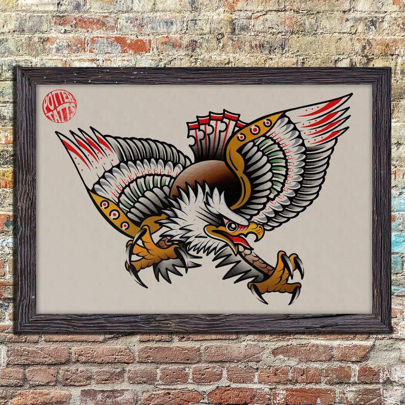 Traditional Old School Eagle Tattoo Flash Art Print - Etsy