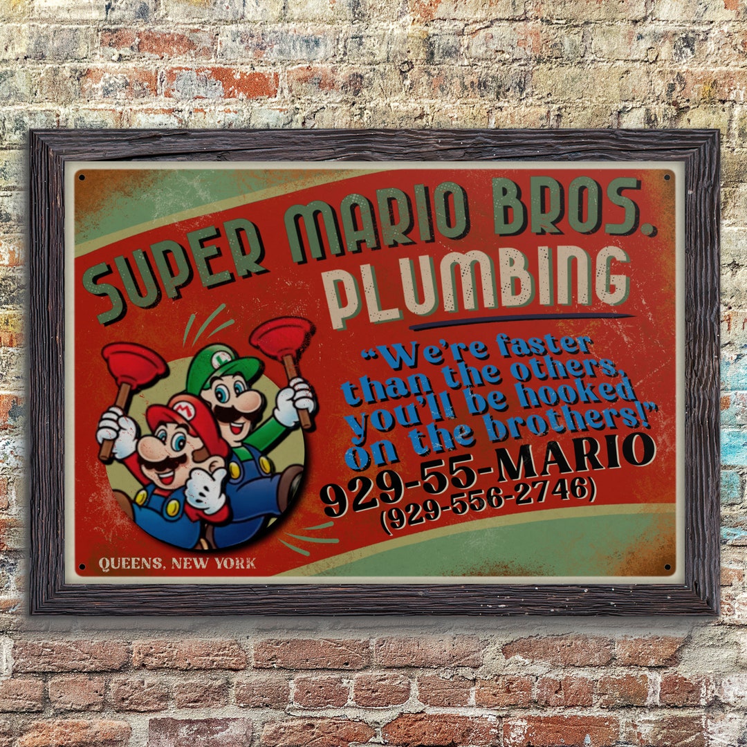 Super Mario Bros. Plumbing Retro Super Mario Bros. Movie Inspired Vintage Sign Art Print - Etsy