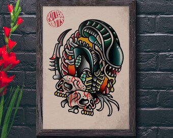 ALIEN Traditional Tattoo Flash - Etsy