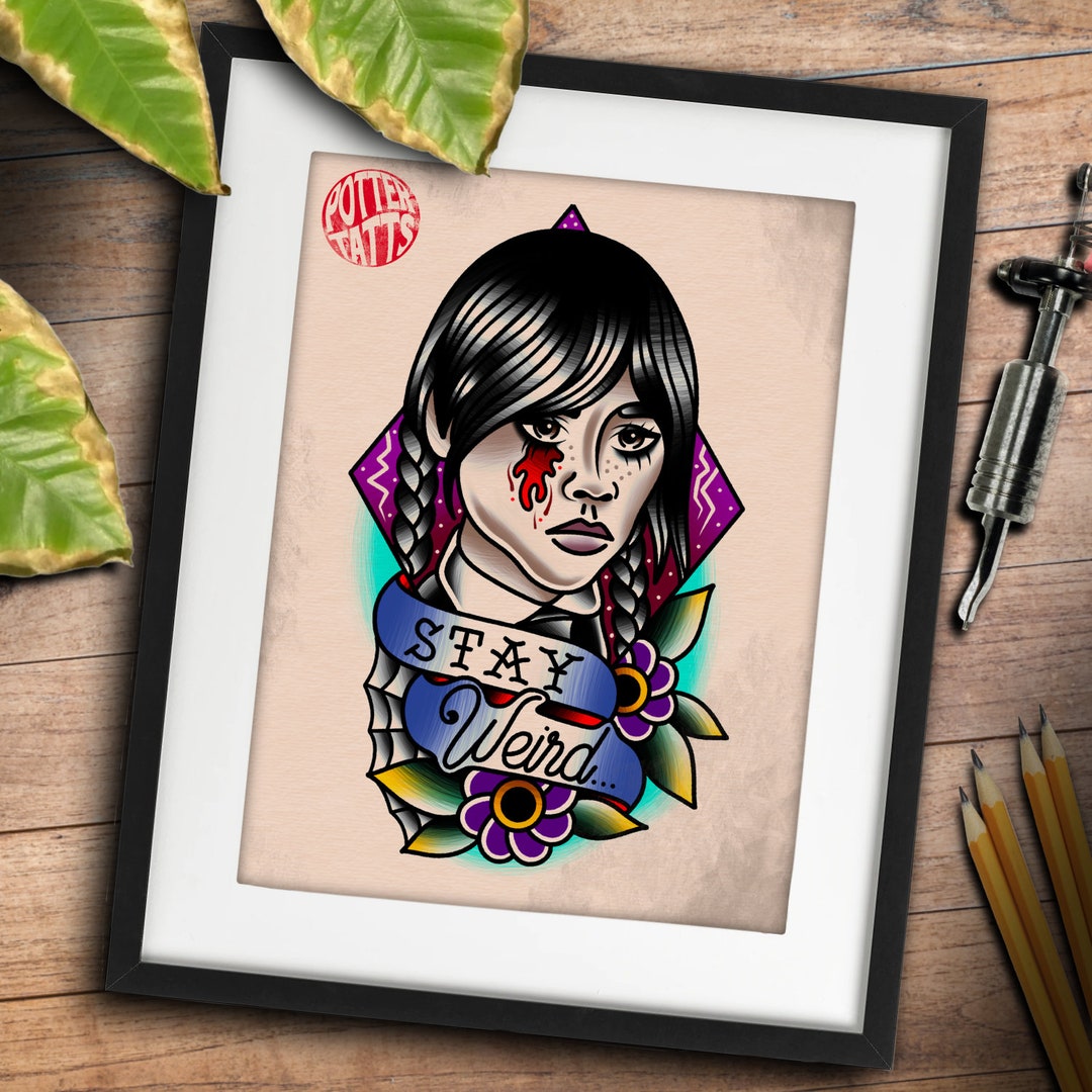 Stay Weird Wednesday Addams Traditional Tattoo Flash Art Print - Etsy