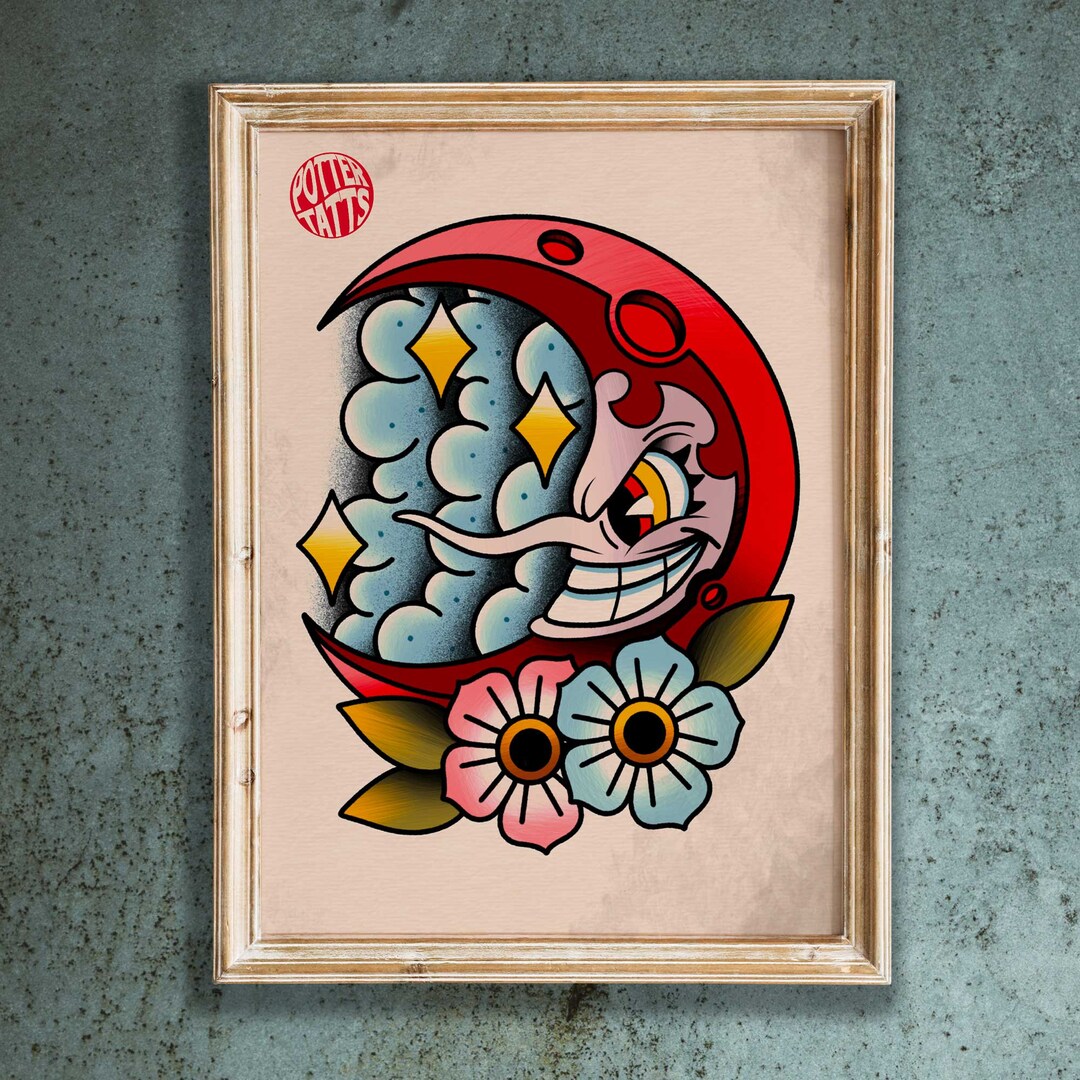 Cup Head Threatenin' Zeppelin Old School Traditional Tattoo Flash Print ...
