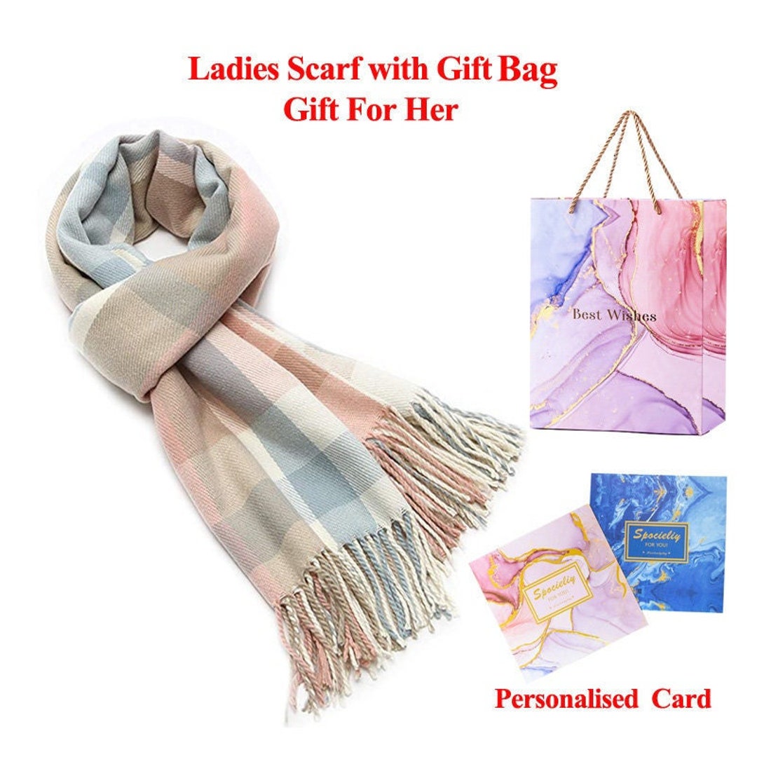 Women Winter Scarves Soft Warm Large Checked Tassel Scarf Lady Shawls ...