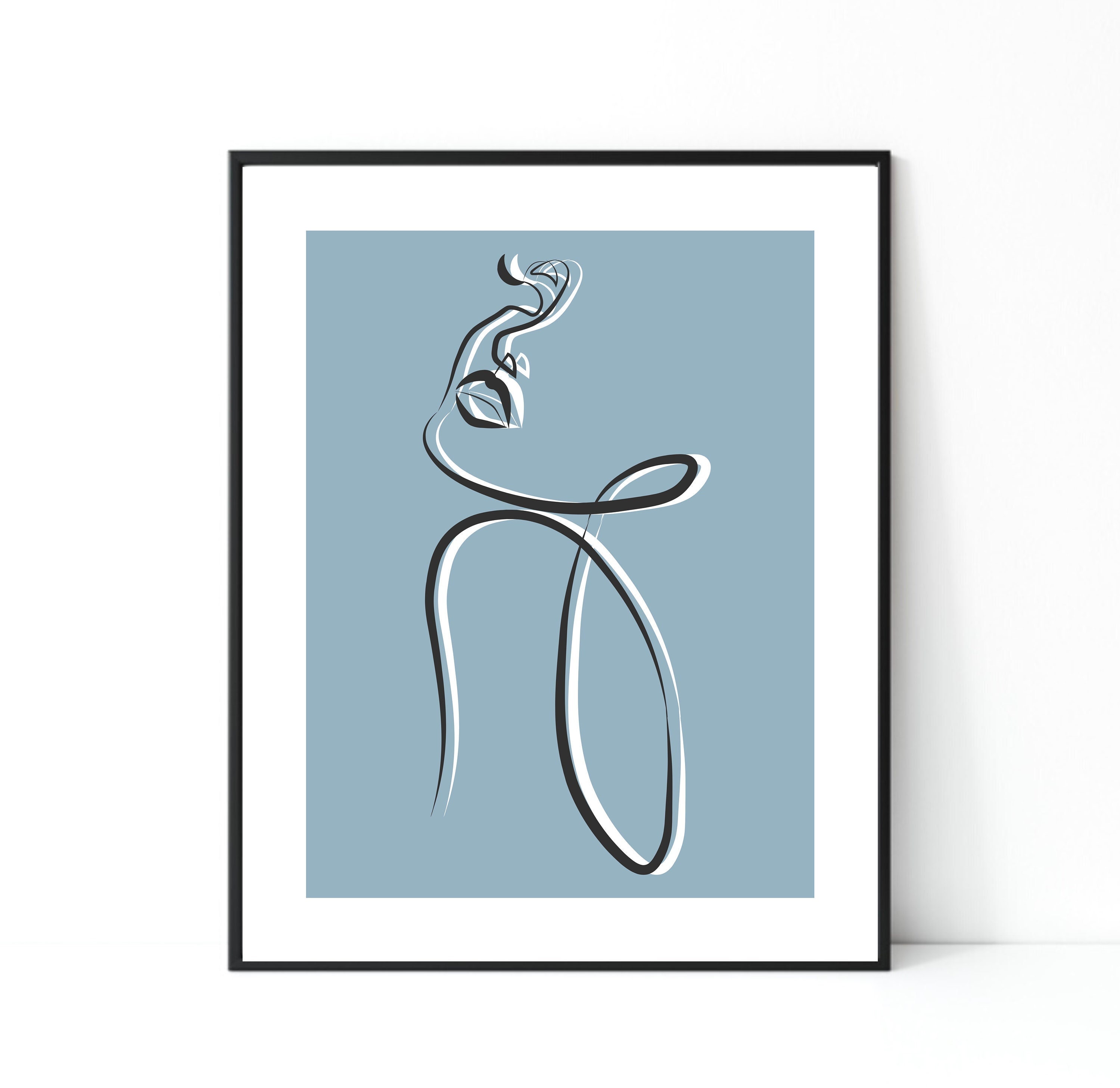 Line Art Woman Ice Blue Abstract Wall Art Neutral Print One Line Art ...