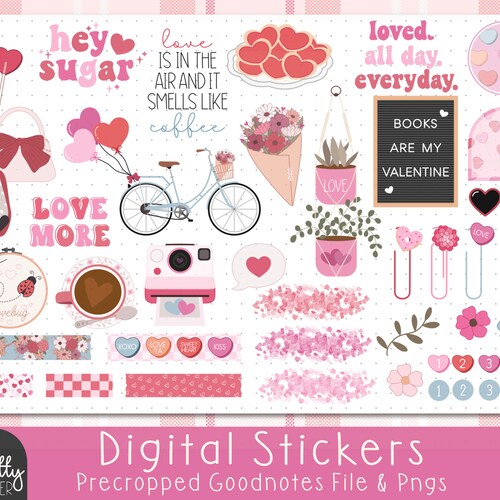 Valentines Day Digital Stickers February Digital Planner - Etsy