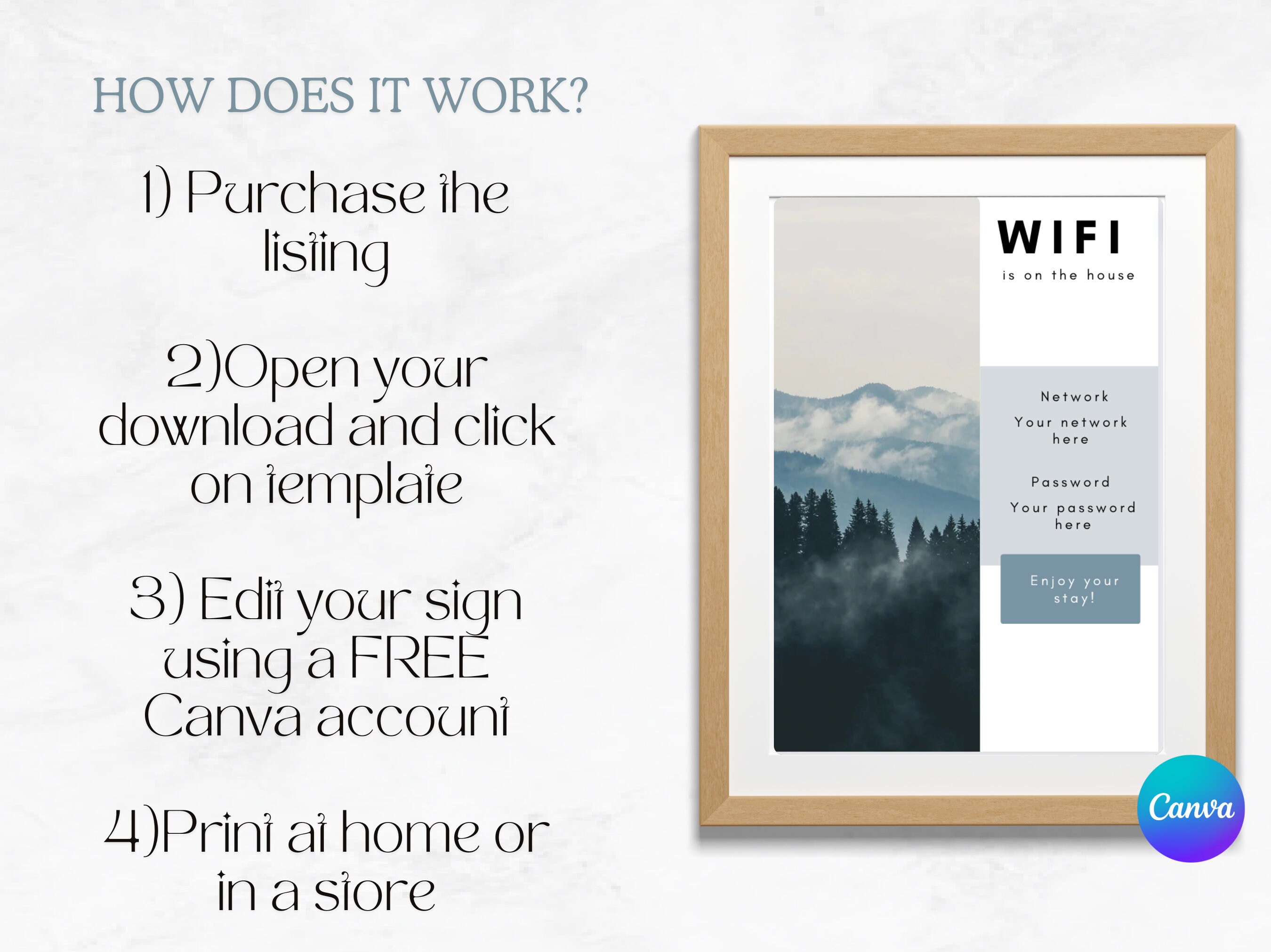 Wifi Password Sign, Printable PDF, Wifi Template, Airbnb Wifi Sign ...
