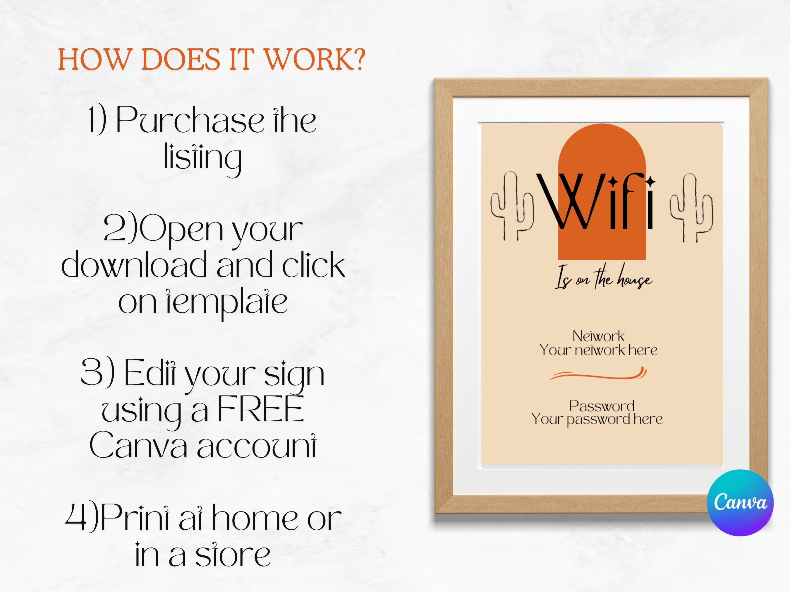 Wifi Password Sign, Printable PDF, Wifi Template, Airbnb Wifi Sign ...